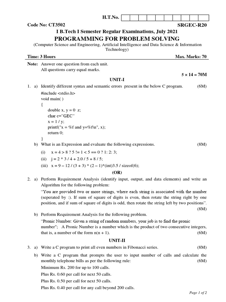 JULY 2021 Programming for Problem Solving | PDF | Cognitive Science ...