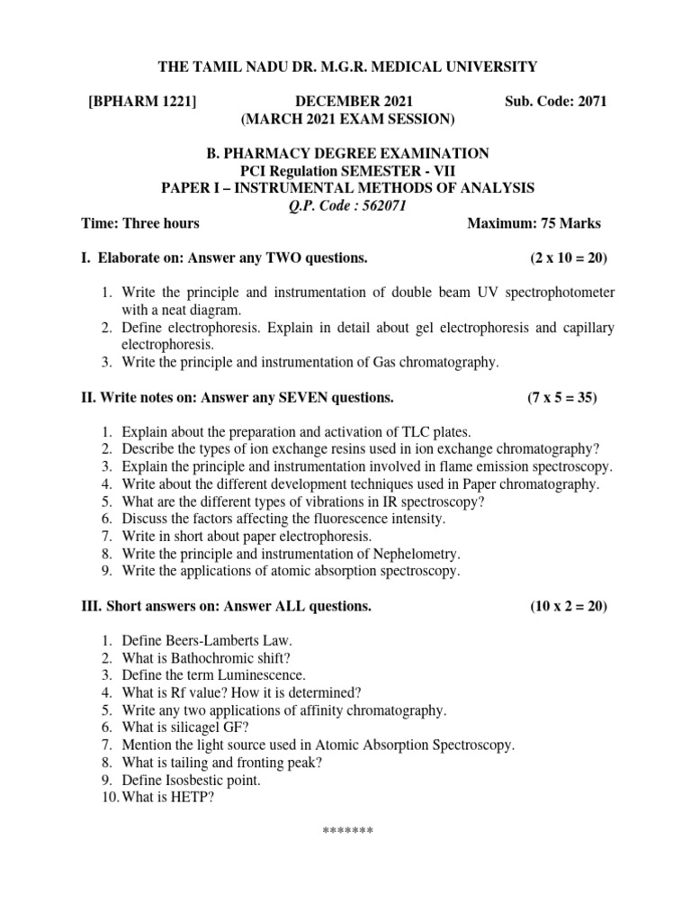 Instrumental Methods Exam Questions | PDF | Chromatography | High ...