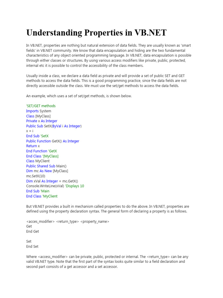 Understanding Properties in VB | PDF | Class (Computer Programming) | Inheritance (Object ...