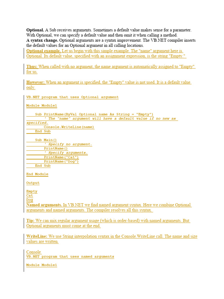 VB.NET Optional and Named Arguments Guide | PDF