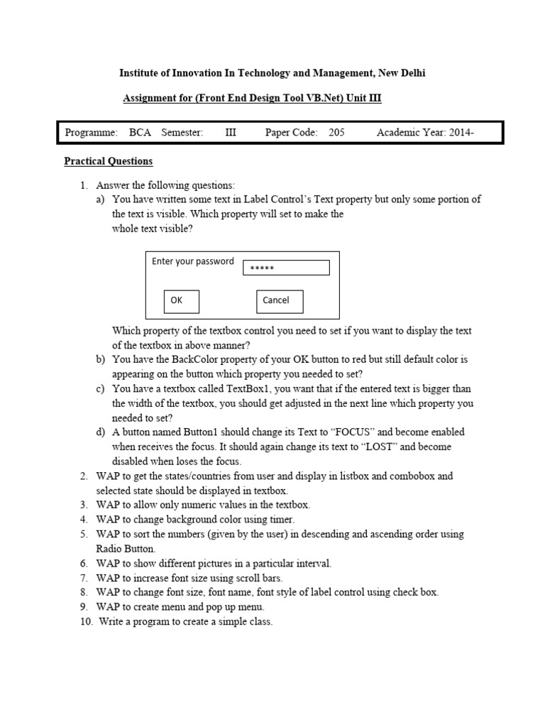 FEDT VB - Net Unit-3 Assignment | PDF | Method (Computer Programming) | Inheritance (Object ...