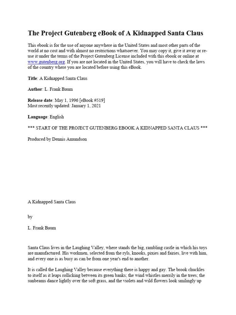 A Kidnapped Santa Claus | Download Free PDF | Project Gutenberg | Copyright