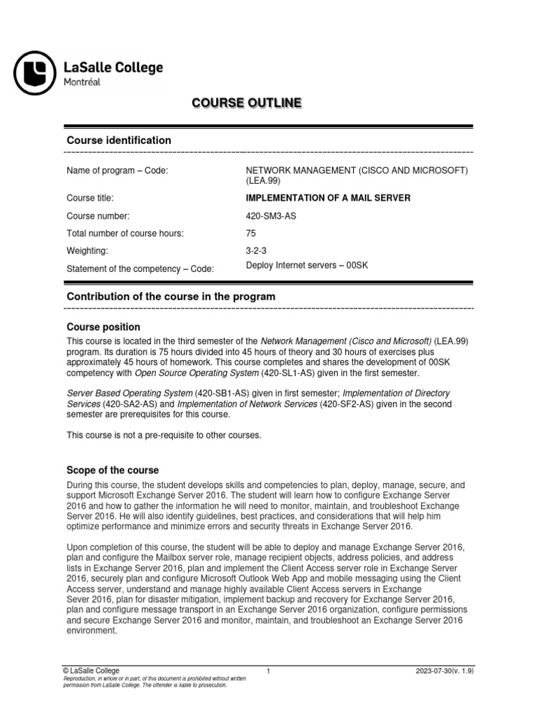 Coures - Outline 420 SM3 AS | PDF | Microsoft Exchange Server | Server (Computing)