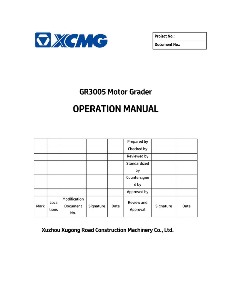GR3005 Motor Grader OPERATION MANUAL | PDF | Brake | Gear