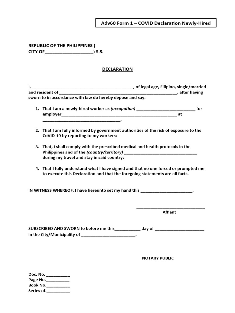 Covid Declaration Form | PDF