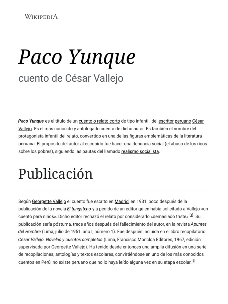 Paco Yunque - Wikipedia, La Enciclopedia Libre | PDF | Poesía | Clásicos