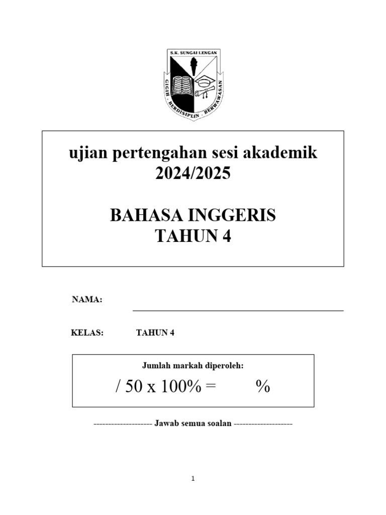 Kertas Ujian Bi Tahun 4 Akhir Bil 1 | PDF | Pharaoh | Ancient Egypt