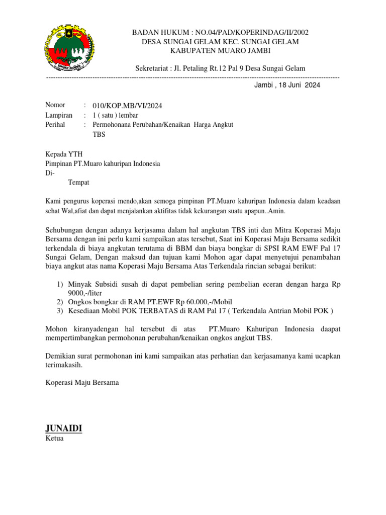 Surat Penawaran Harga Kop MB 2024 | PDF