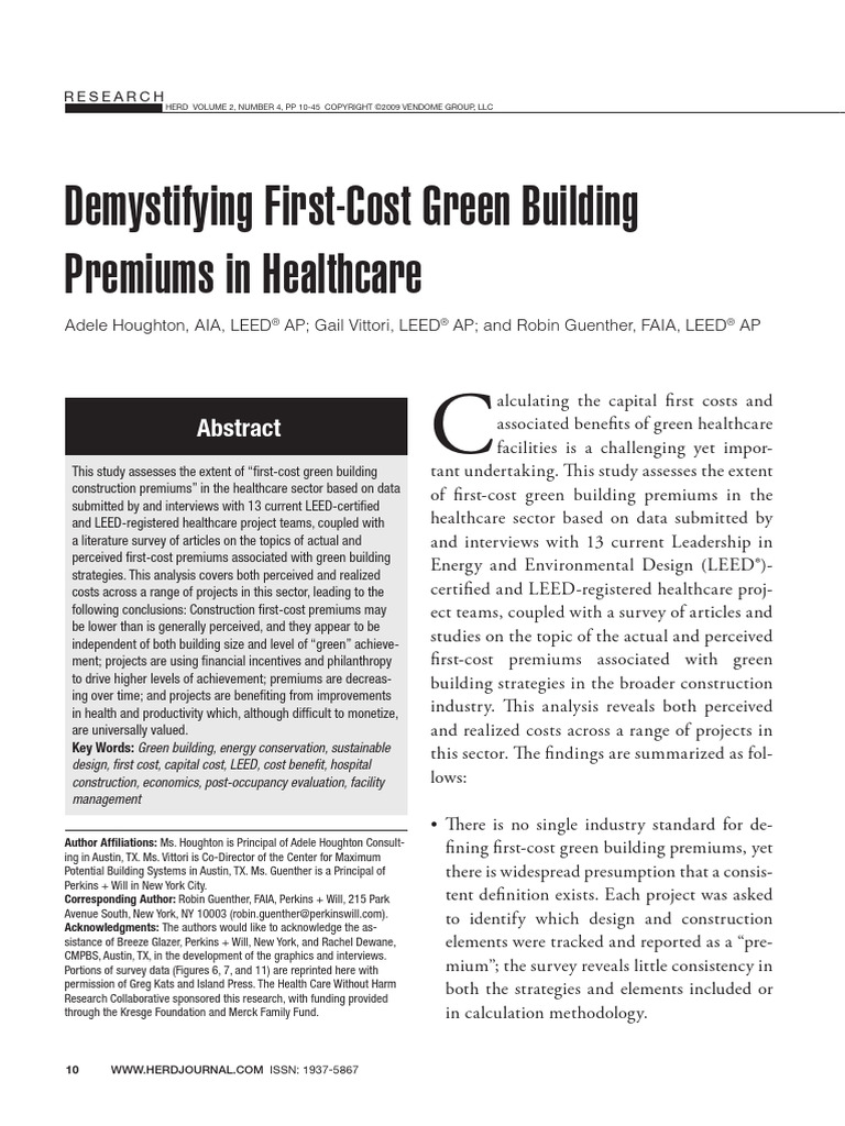 Demystifying First Cost Green Building Premiums in Healthcare | PDF ...