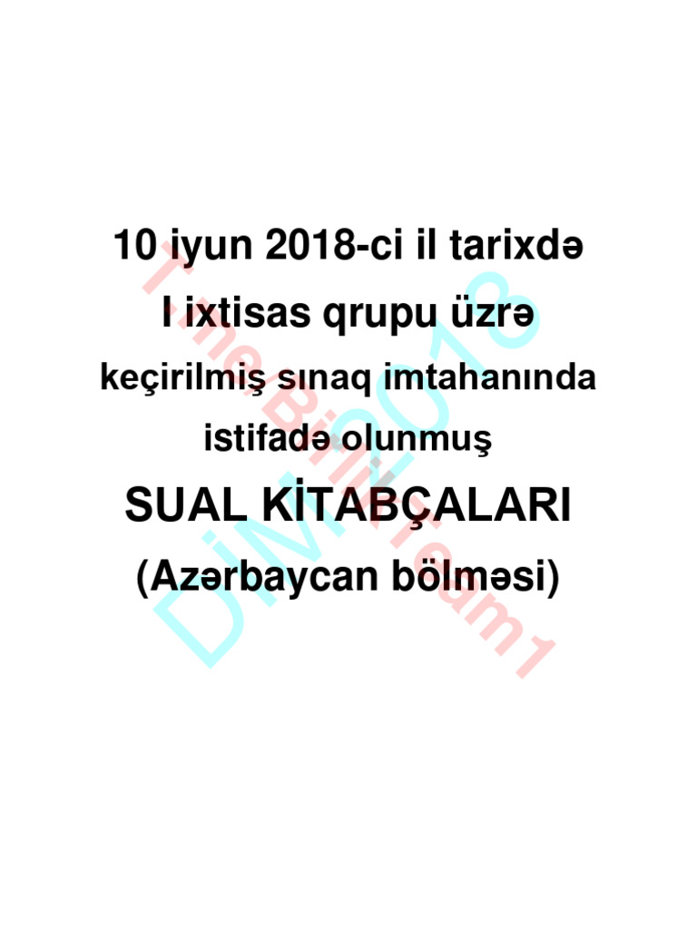 10 Iyun 1-Ci Qrup Sinaq Imtahani Kitabcasi | PDF
