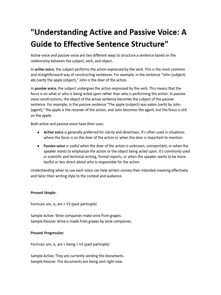 Active vs. Passive Voice Explained | PDF | Language Mechanics | Grammar