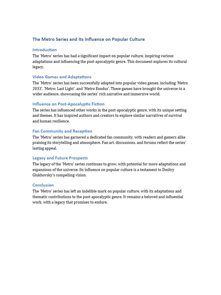 Metro Popular Culture Influence | PDF