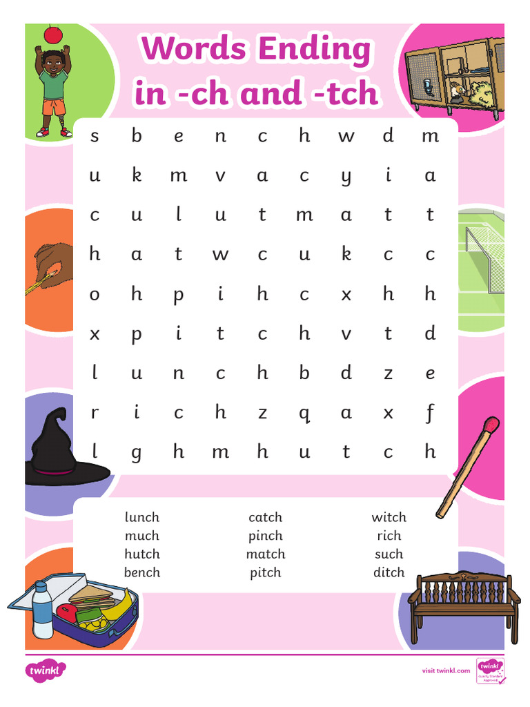 T TP 1674644497 Words Ending in CH and TCH Word Search - Ver - 1 | PDF ...
