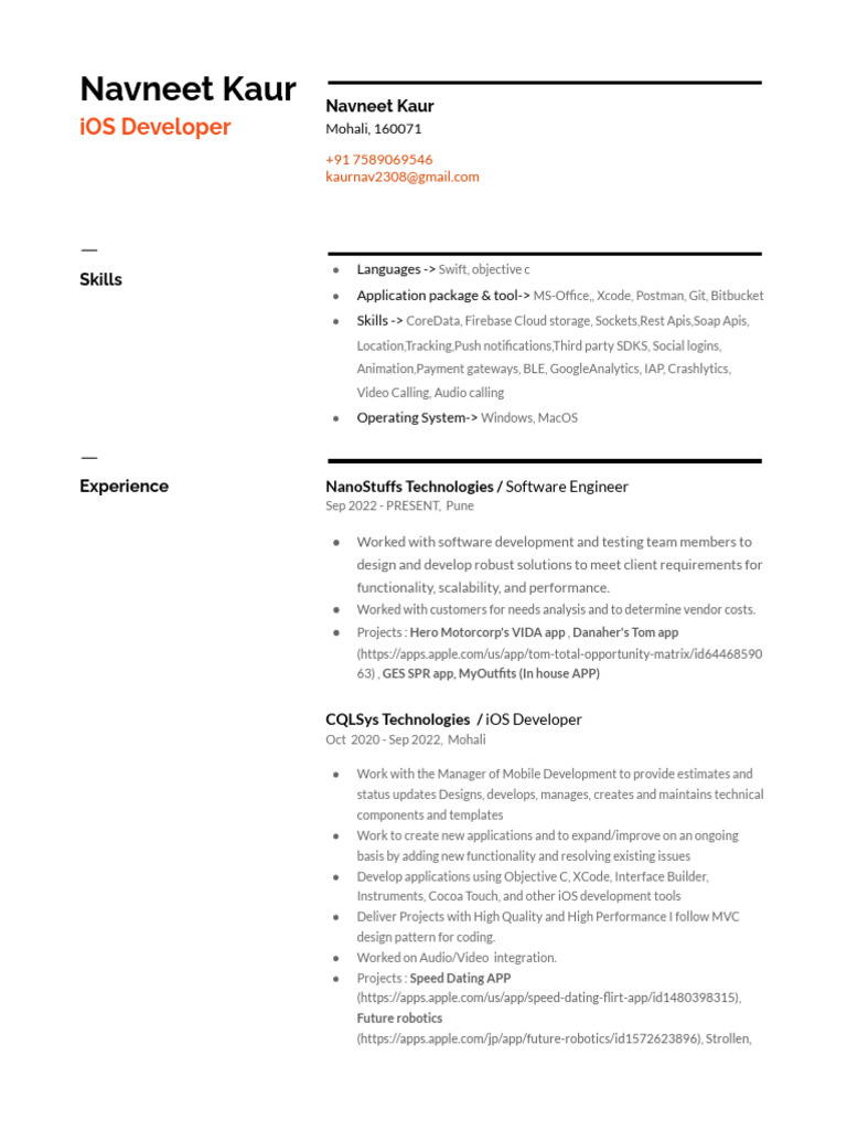 Resume Navneet Kaur | PDF | Ios | Xcode