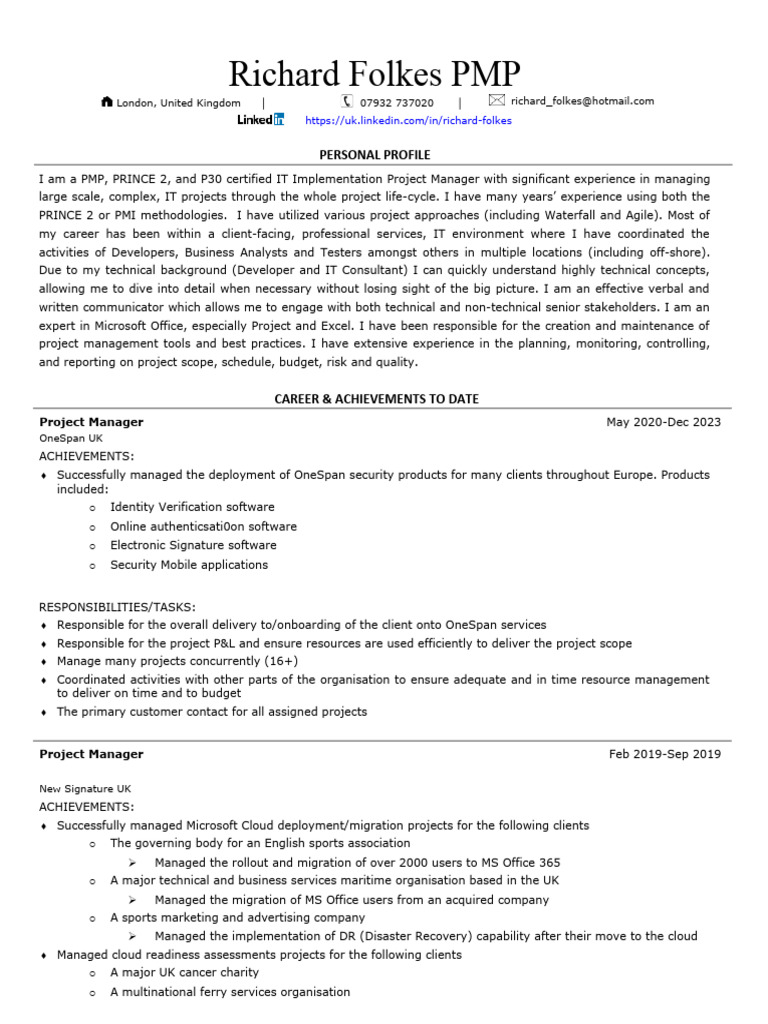 Richard Folkes CV | Download Free PDF | Software Development Process ...