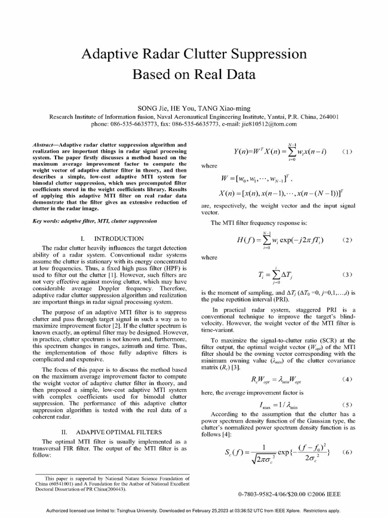Adaptive Radar Clutter Suppression Based on Real Data | Download Free PDF | Radar | Electronics