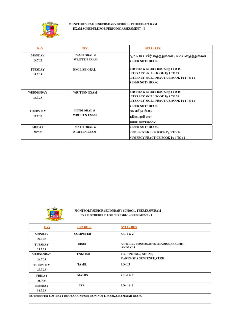PA I Exam Timetable Portions 2023 24 | PDF | Syntax | Grammar