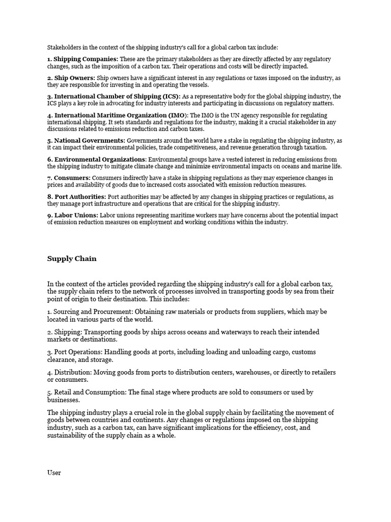 Stakeholders in The Context of The Shipping Industry | PDF | Climate ...