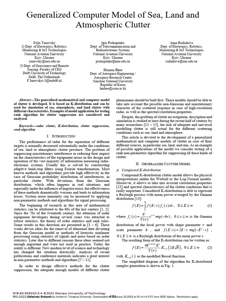 Generalized Computer Model of Sea Land and Atmospheric Clutter | PDF | Radar | Normal Distribution