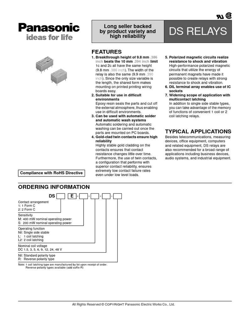 Ds Relays: Features | PDF | Relay | Switch