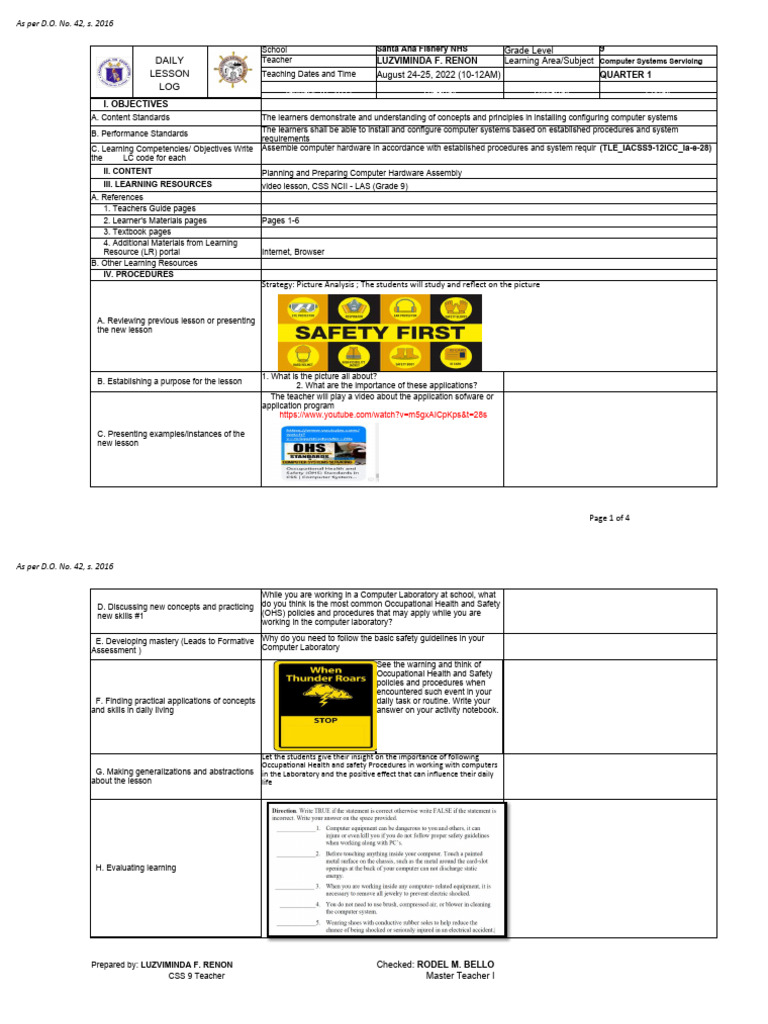 DLL Template 1 Day | PDF | Learning | Application Software