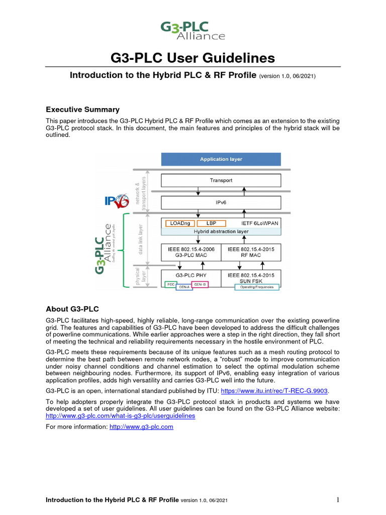 G3-PLC Alliance Introduction To The Hybrid PLC and RF Profile 1.0 PUB June2021 | PDF | Computer ...