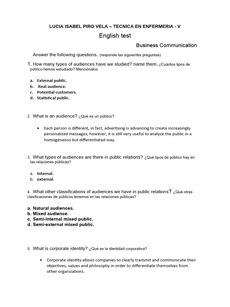 Lucia Isabel Piro Vela - Examen de Ingles | PDF | Organizational ...