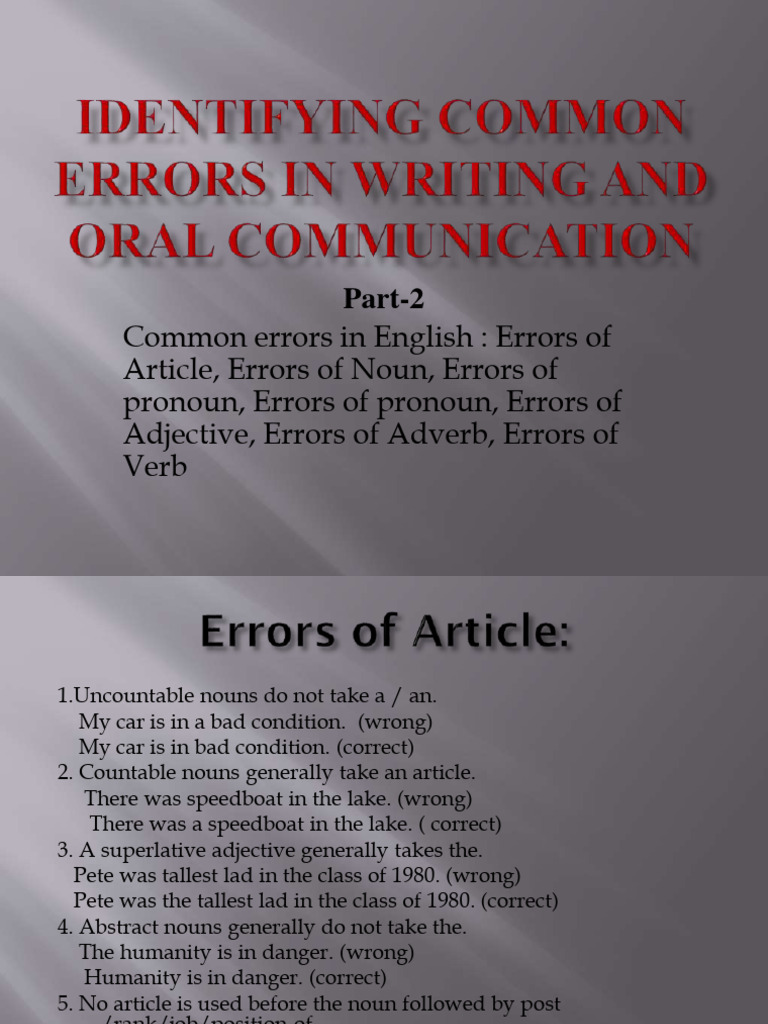 Module 1 - Identifying Common Errors in Writing and Oral Communication ...