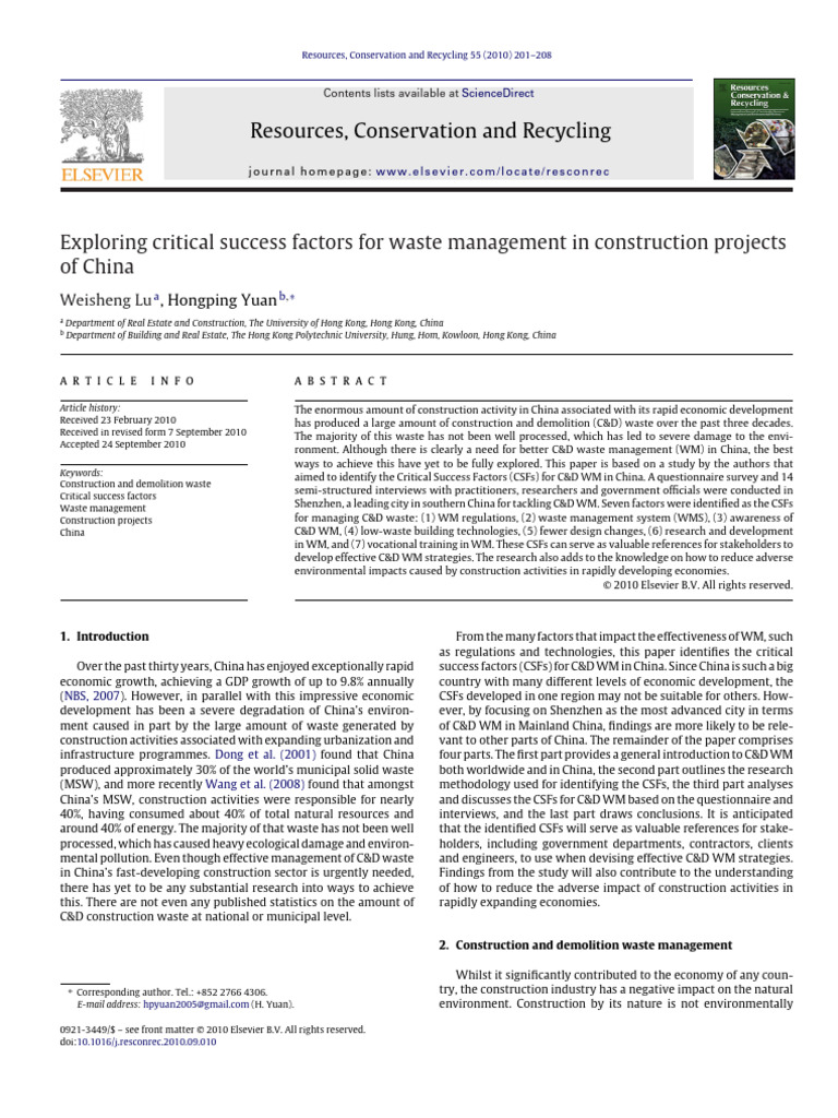 Critical Success Factors in C&D Waste Management | PDF | Survey ...
