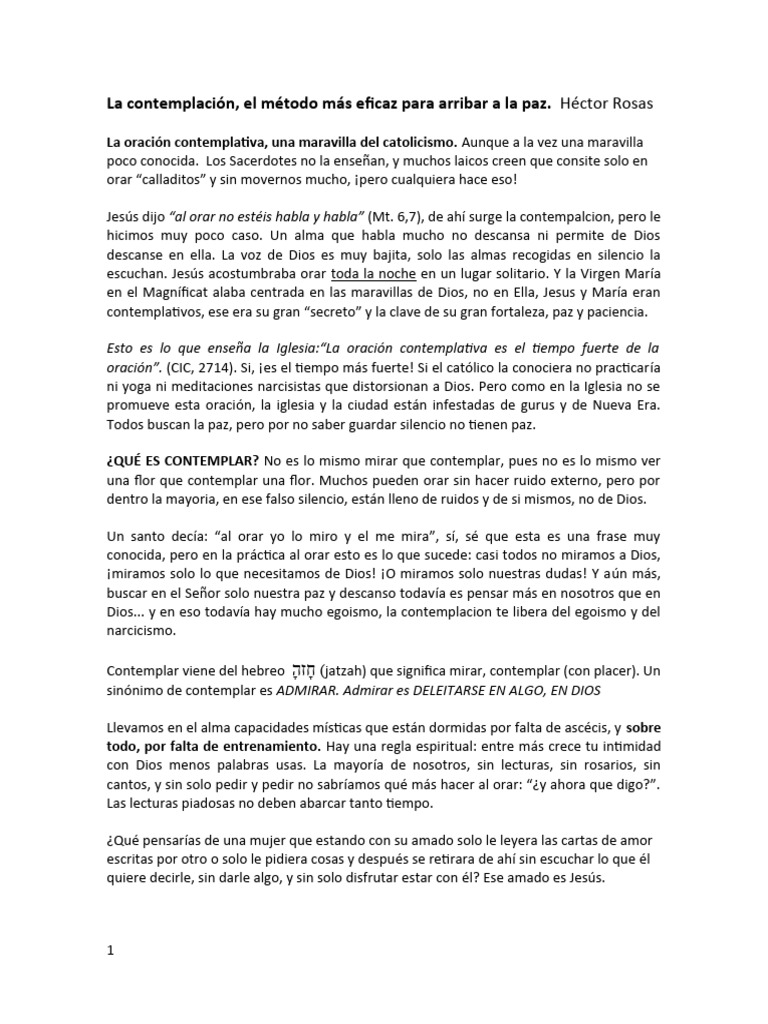 La Contemplación: Camino a la Paz | PDF | Oración | Amor