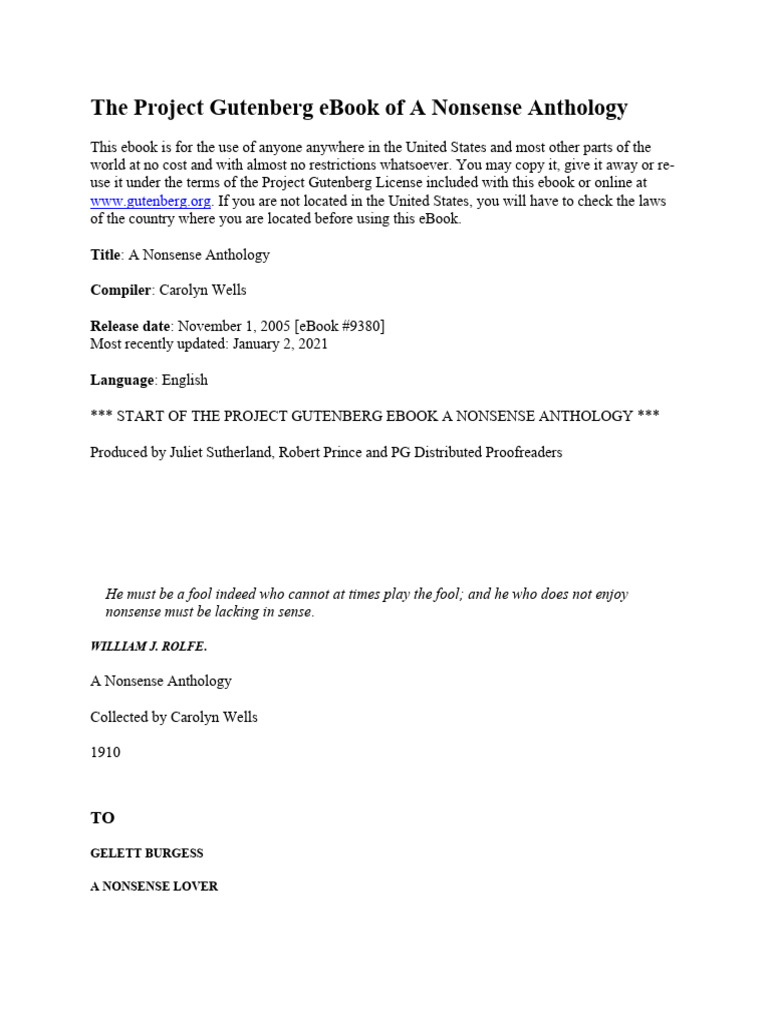 A Nonsense Anthology Overview | PDF