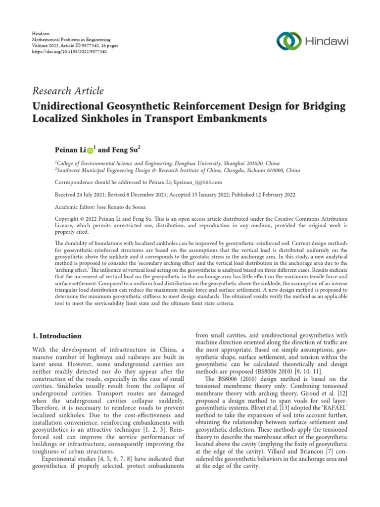 Unidirectional Geosynthetic Reinforcement Design For Bridging Localized ...