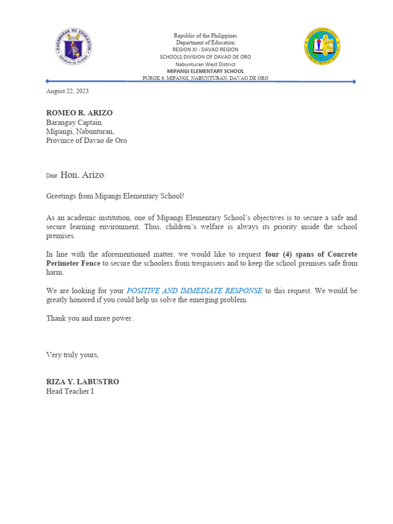 Request Letter For Perimeter Fence | PDF | Wellness