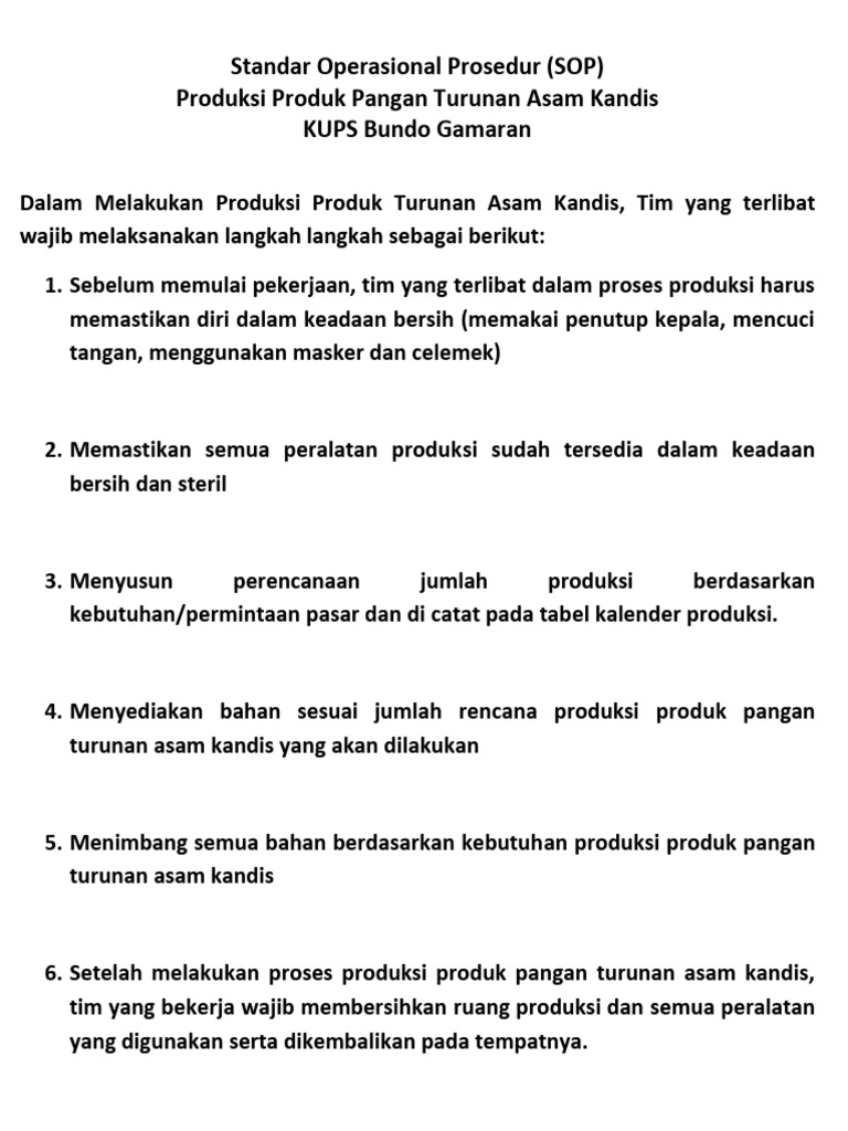 SOP Produksi Produk Pangan Bundo | PDF | Kesehatan Holistik