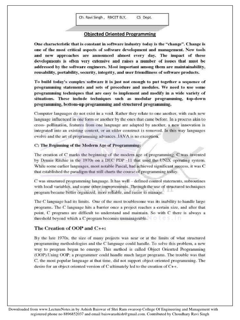 Object Oriented Techniques by Choudhary Ravi Singh 4e4e85 (2) 4 20 | PDF