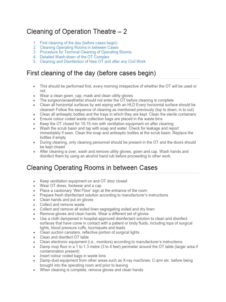 Cleaning of Operation Theatre | Download Free PDF | Operating Theater ...