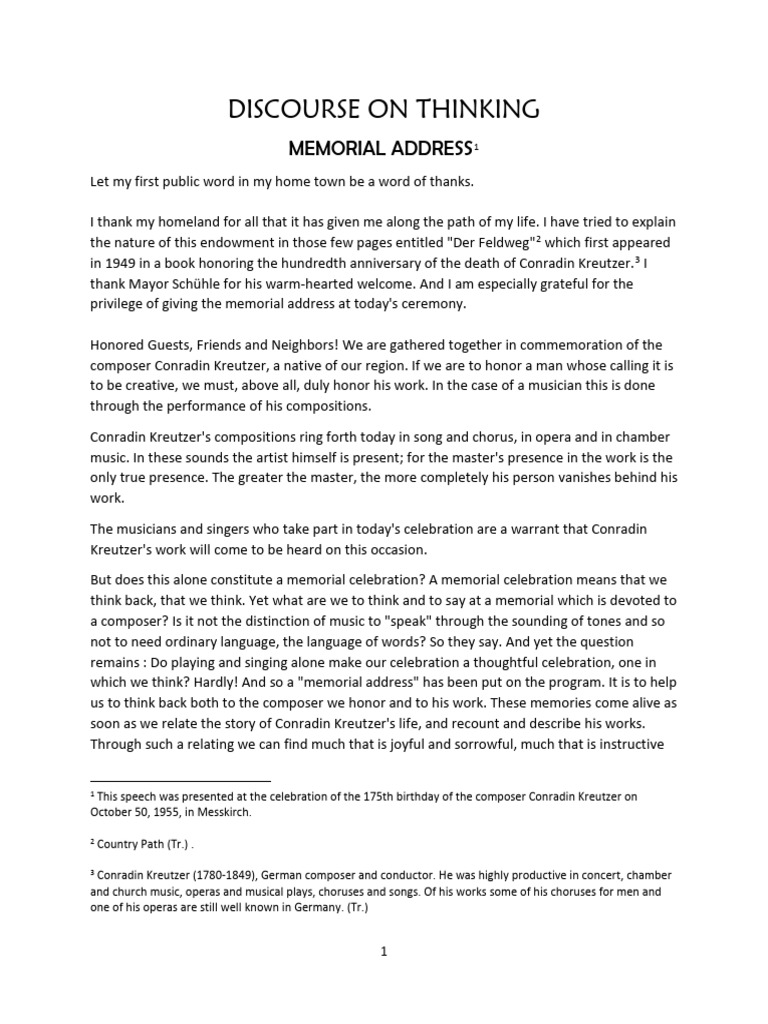 Discourse On Thinking (Heidegger) | PDF | Thought | Nature