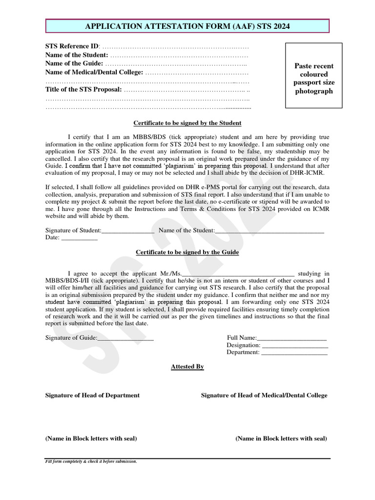 STS 2024 Application Attestation Form | PDF | Career & Growth