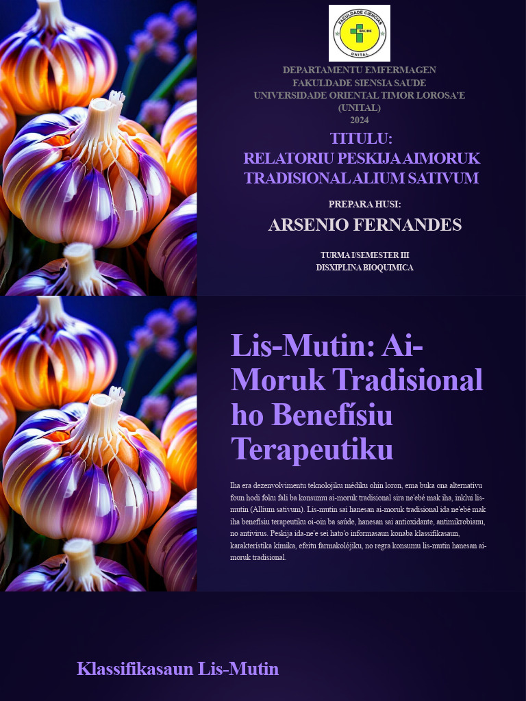 Relatoriu Peskija Aimoruk Tradisional Alium Sativum | PDF