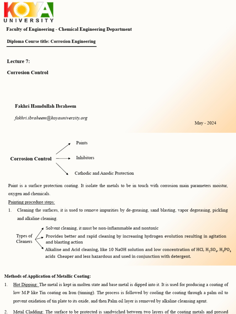 Corrosion Control Lec 7 | PDF | Anode | Corrosion