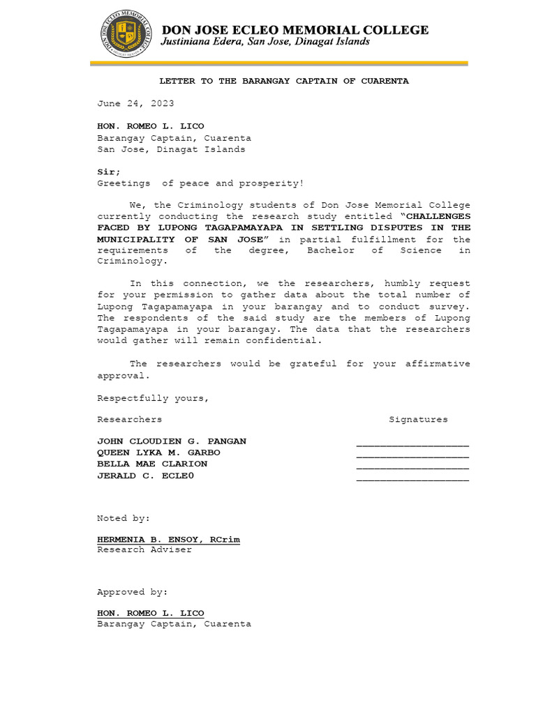 Letter - To - The - Barangay - Captains (AutoRecovered) | PDF | Social Science