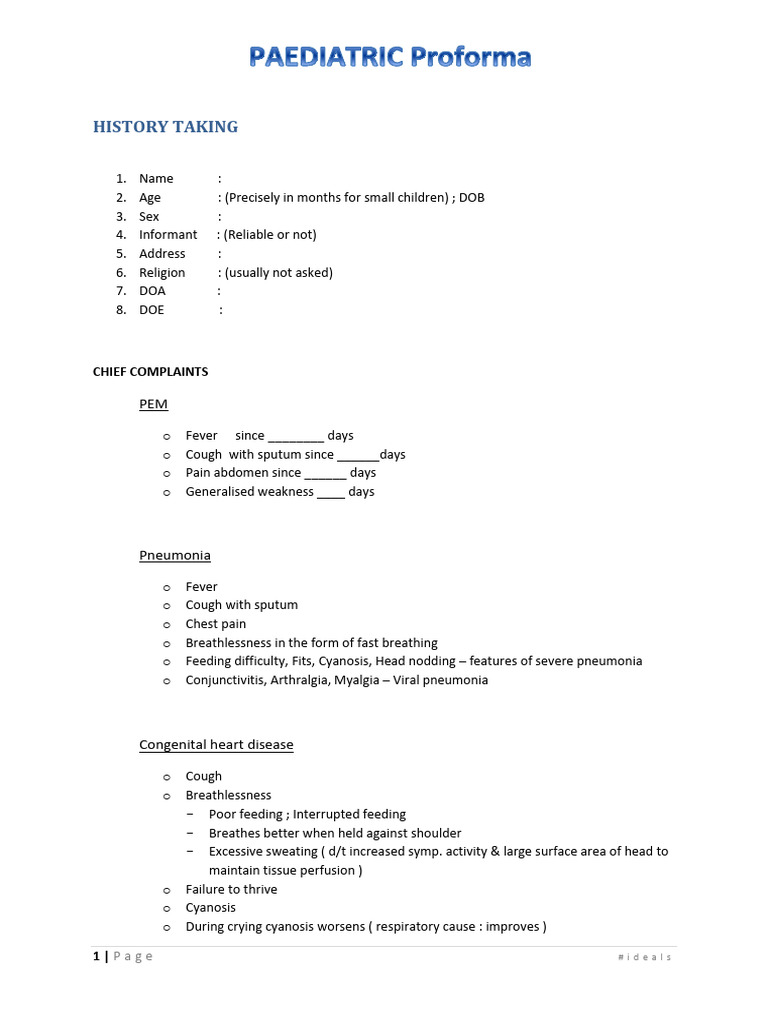 Paedia_proforma_ | PDF | Pneumonia | Diarrhea