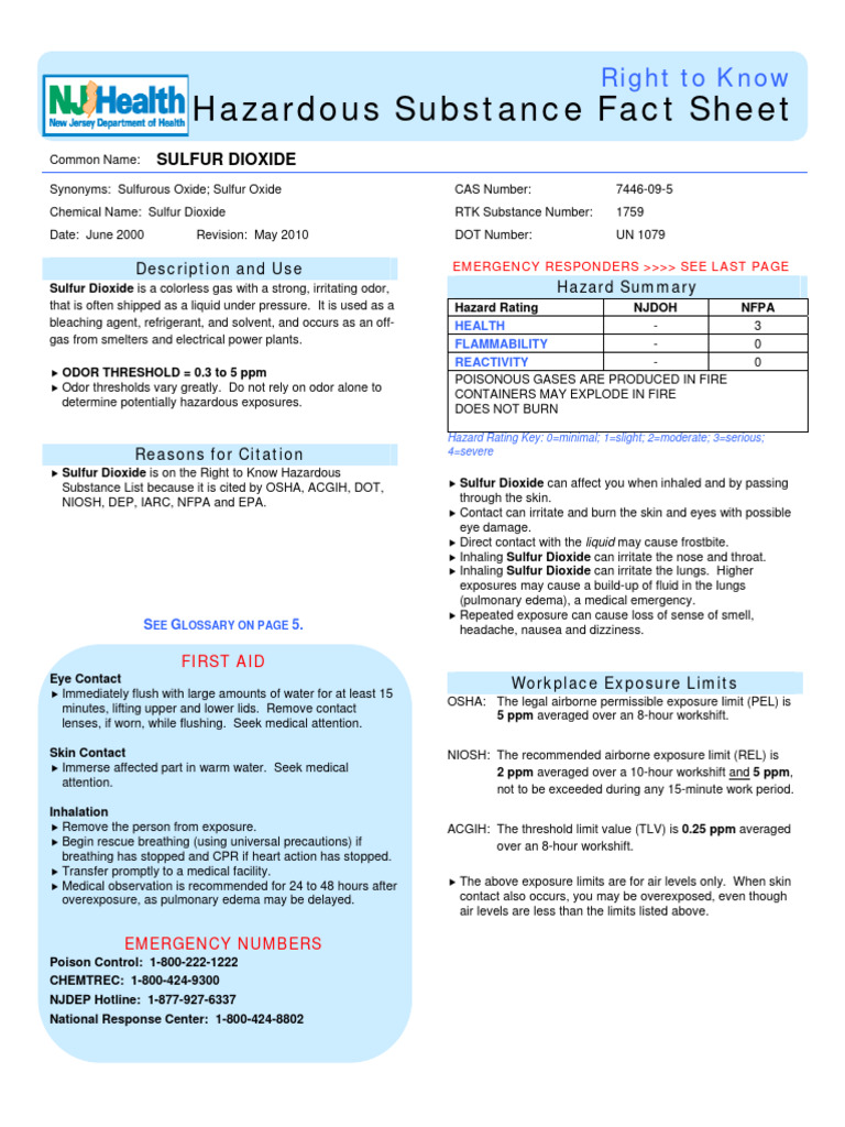 MSDS So2 | PDF | Sulfur Dioxide | Personal Protective Equipment