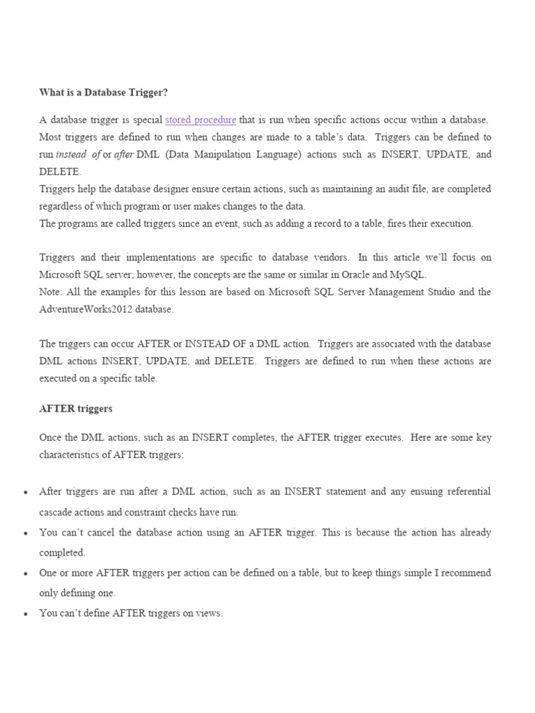 What Is A Database Trigger | Download Free PDF | Databases | Sql