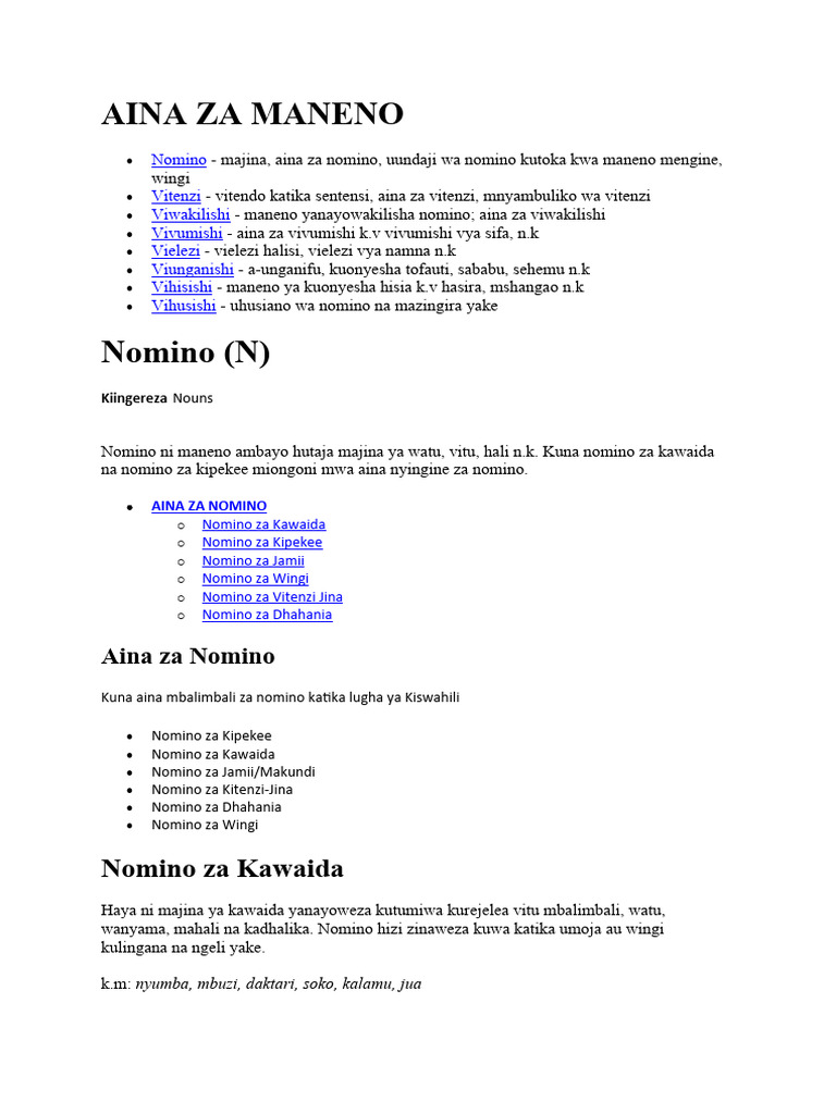 Aina Za Maneno | PDF