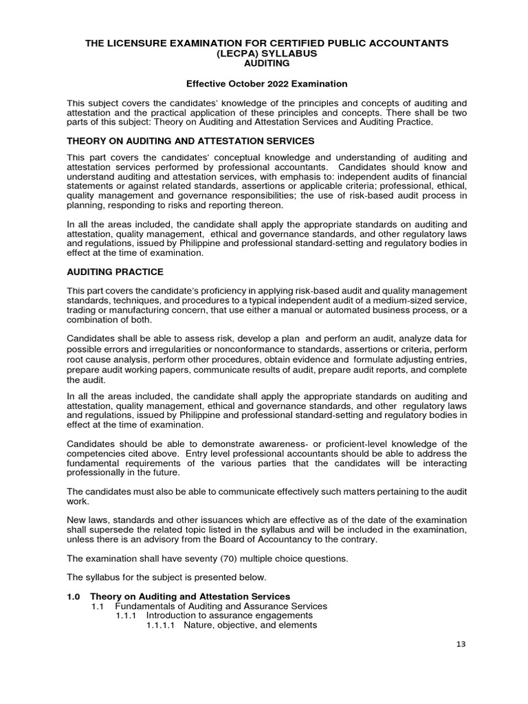 Aud Syllabus Pdf Audit Internal Control