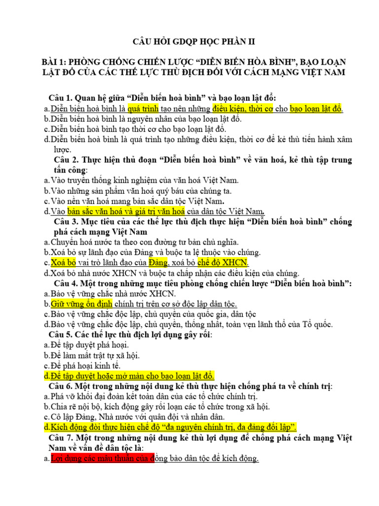 Trắc Nghiệm HP2 - SV | PDF