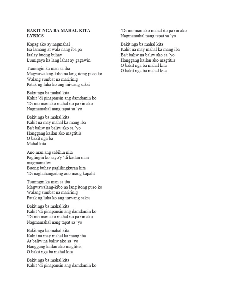 Bakit Nga Ba Mahal Kita Lyrics | PDF Bakit Nga Ba Mahal Kita Lyrics | PDF