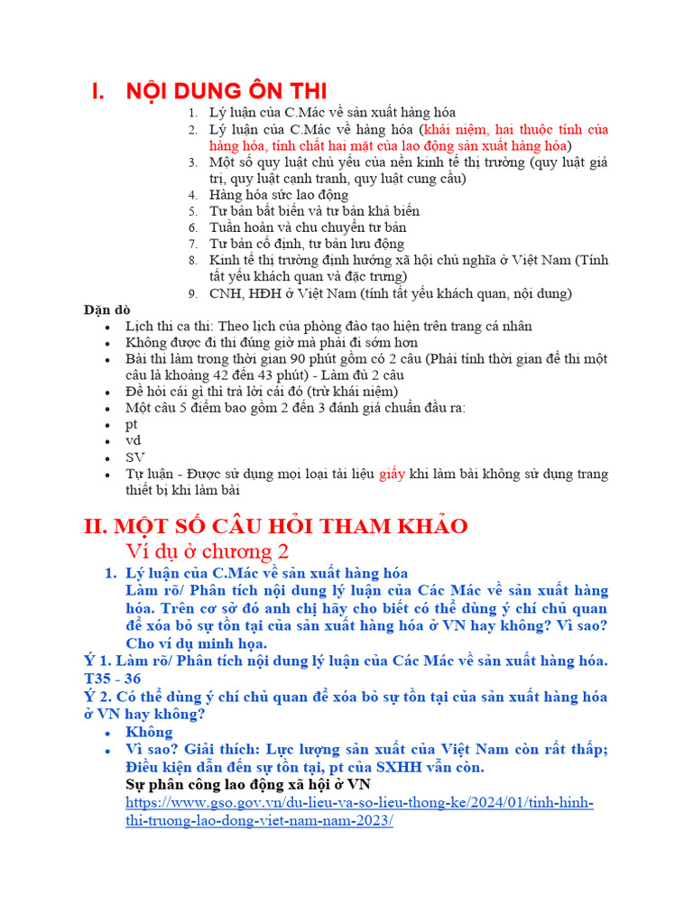 NỘI DUNG ÔN THI - KTCT | PDF