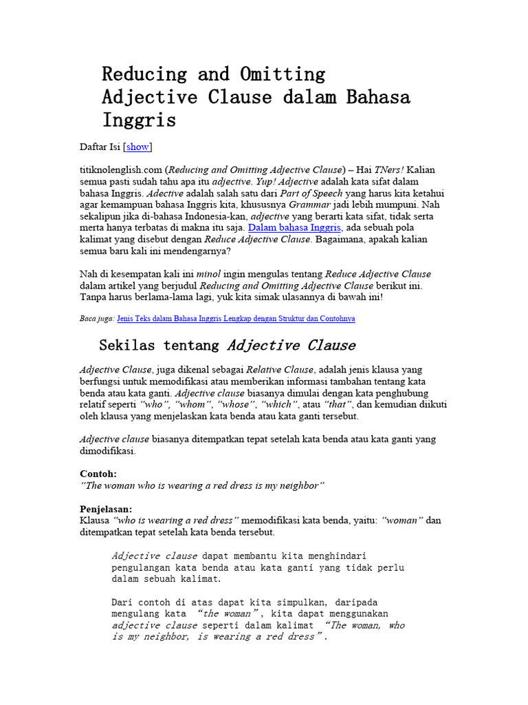 Mengurangi dan Menghilangkan Adjective Clause | PDF